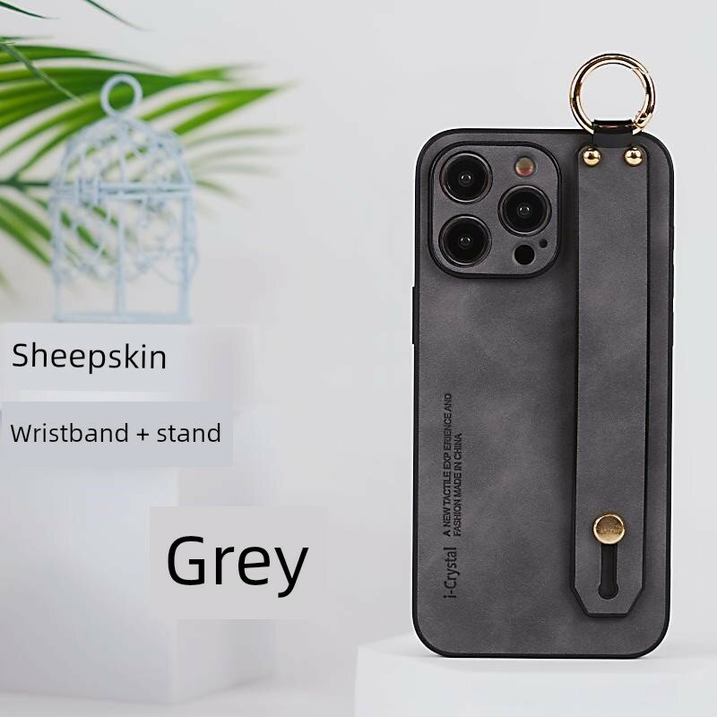IPhone 14 Кожаный ремешок из овчины графитовый черный - премиум полная защита антиотпечатки