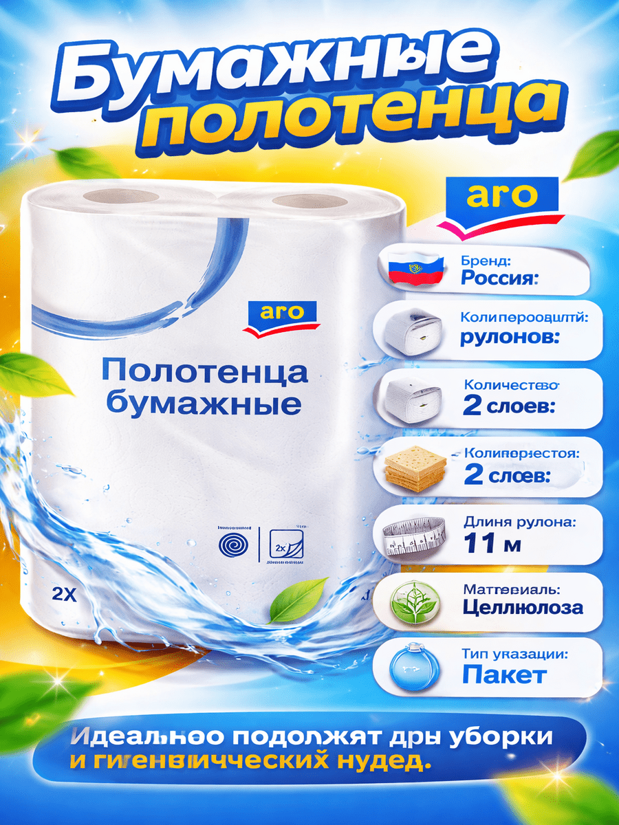 Aro Бумажные полотенца 2 слоя, 2 рулона