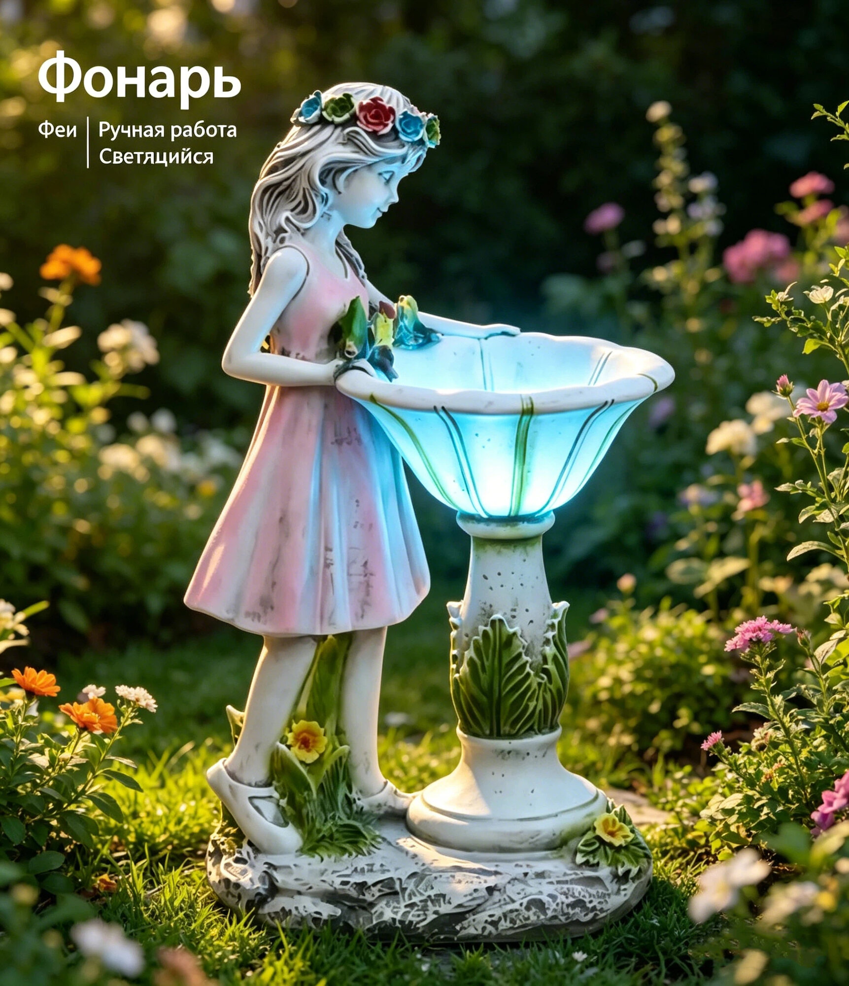 Статуя "Фонтан солнечной феи", садовая, полимерная, 24x18.7x35.5см