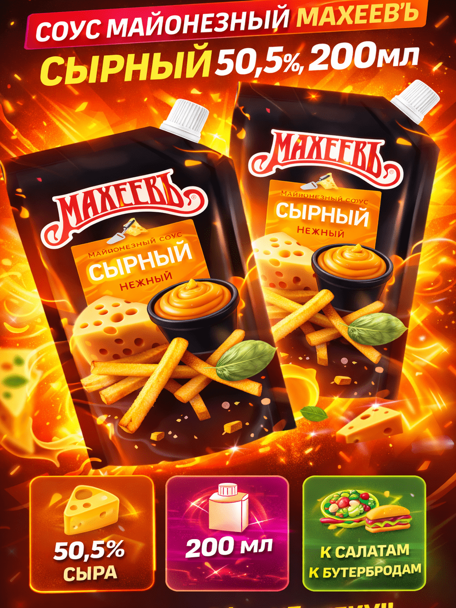 Соус майонезный махеевъ Сырный 50,5%, 200мл x 2 упаковки
