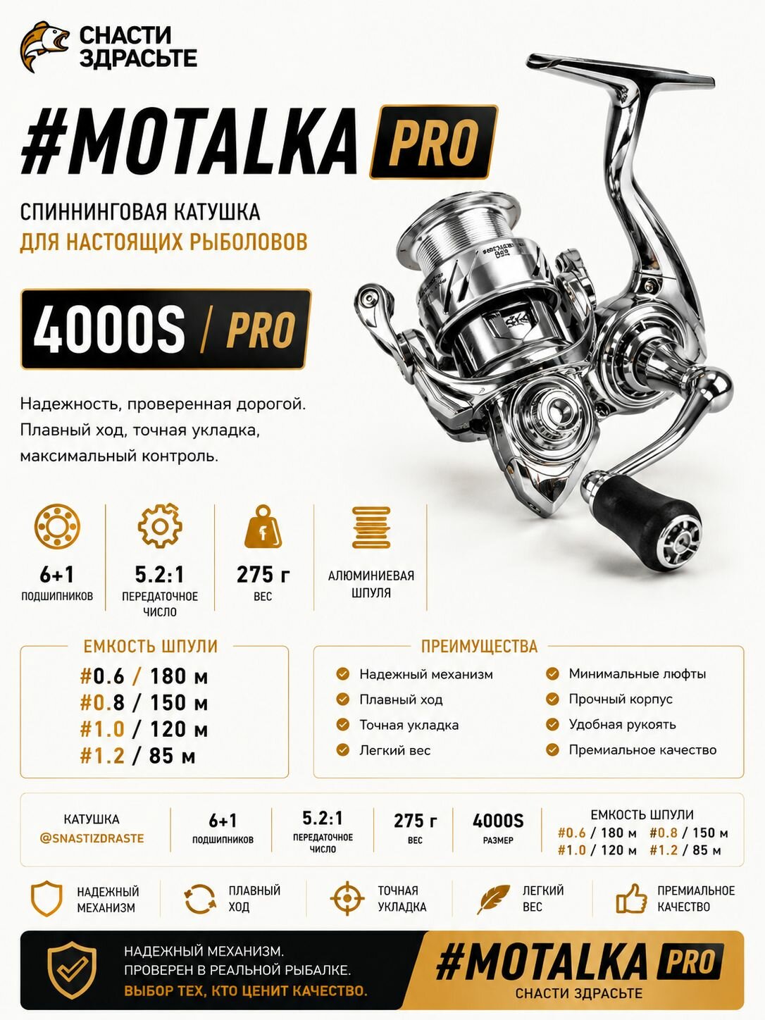Катушка SnastiZdraste #Motalka Pro 4000S 6+1 5.2:1