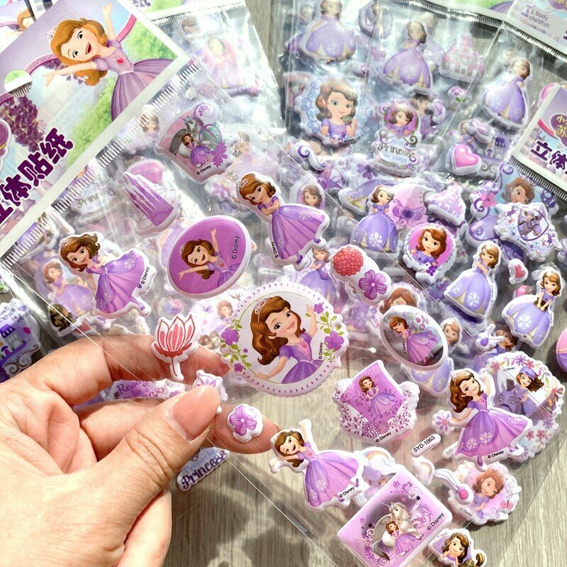 12 наборов наклеек с мультфильмом Sofia the First для девочек, стикеры-награды для дошкольников, 3D пузырьковый дизайн,