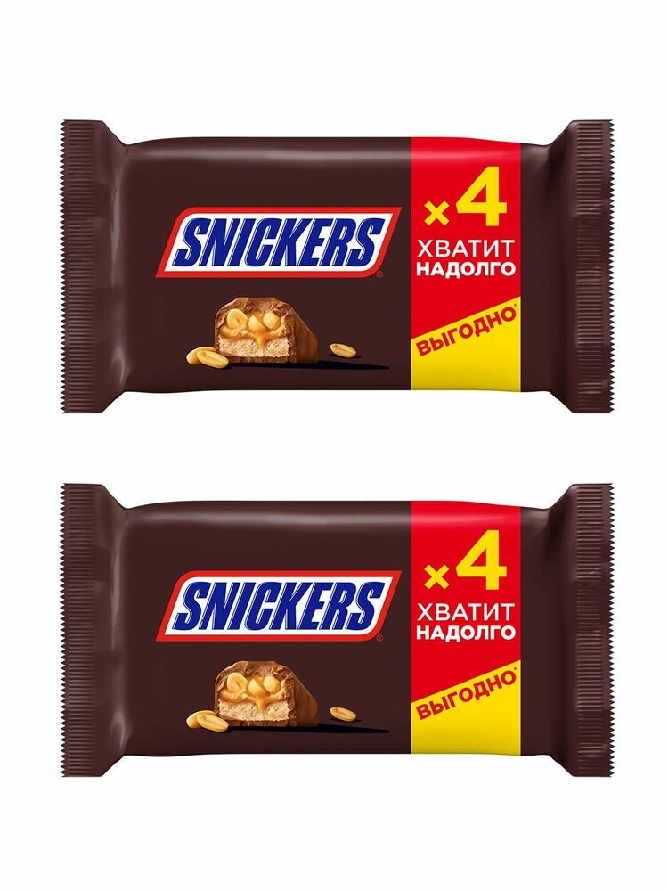 Snickers Батончик шоколадный 40г х 4шт, 160 г, 2 шт