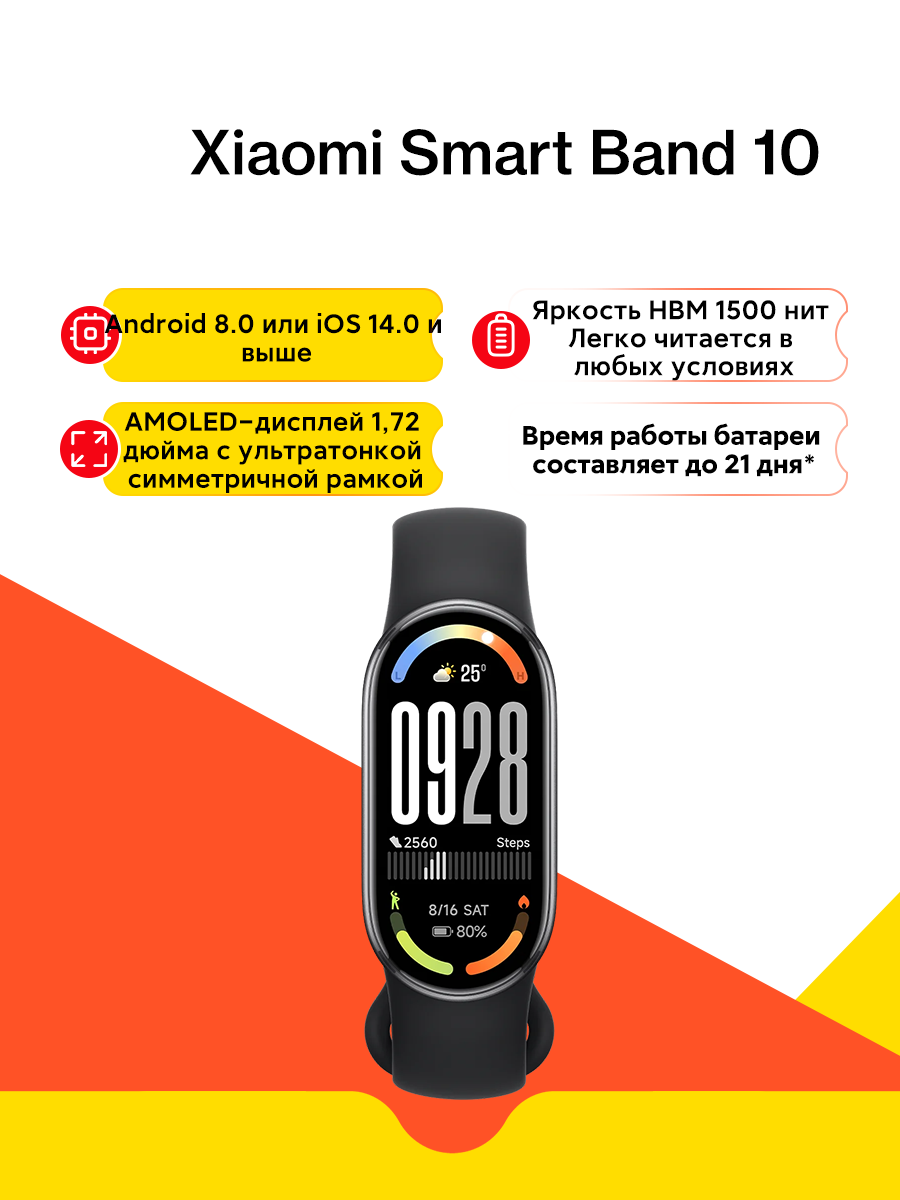 Фитнес-браслет Xiaomi Smart Band 10 (EAC), Black, 1,72"