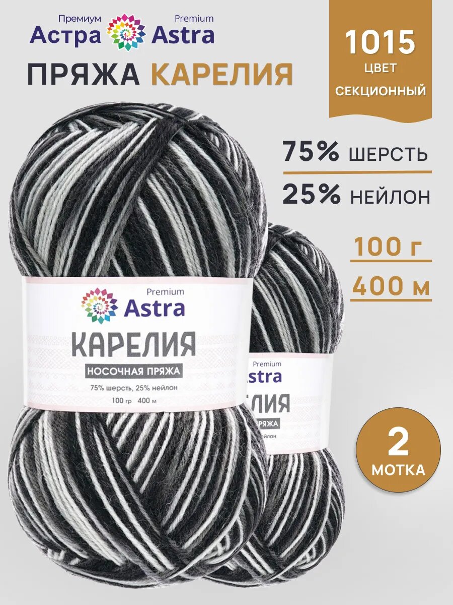Пряжа носочная Astra Premium 'Карелия', 2 шт, 100г, 400м (75% шерсть, 25% нейлон) (1015)