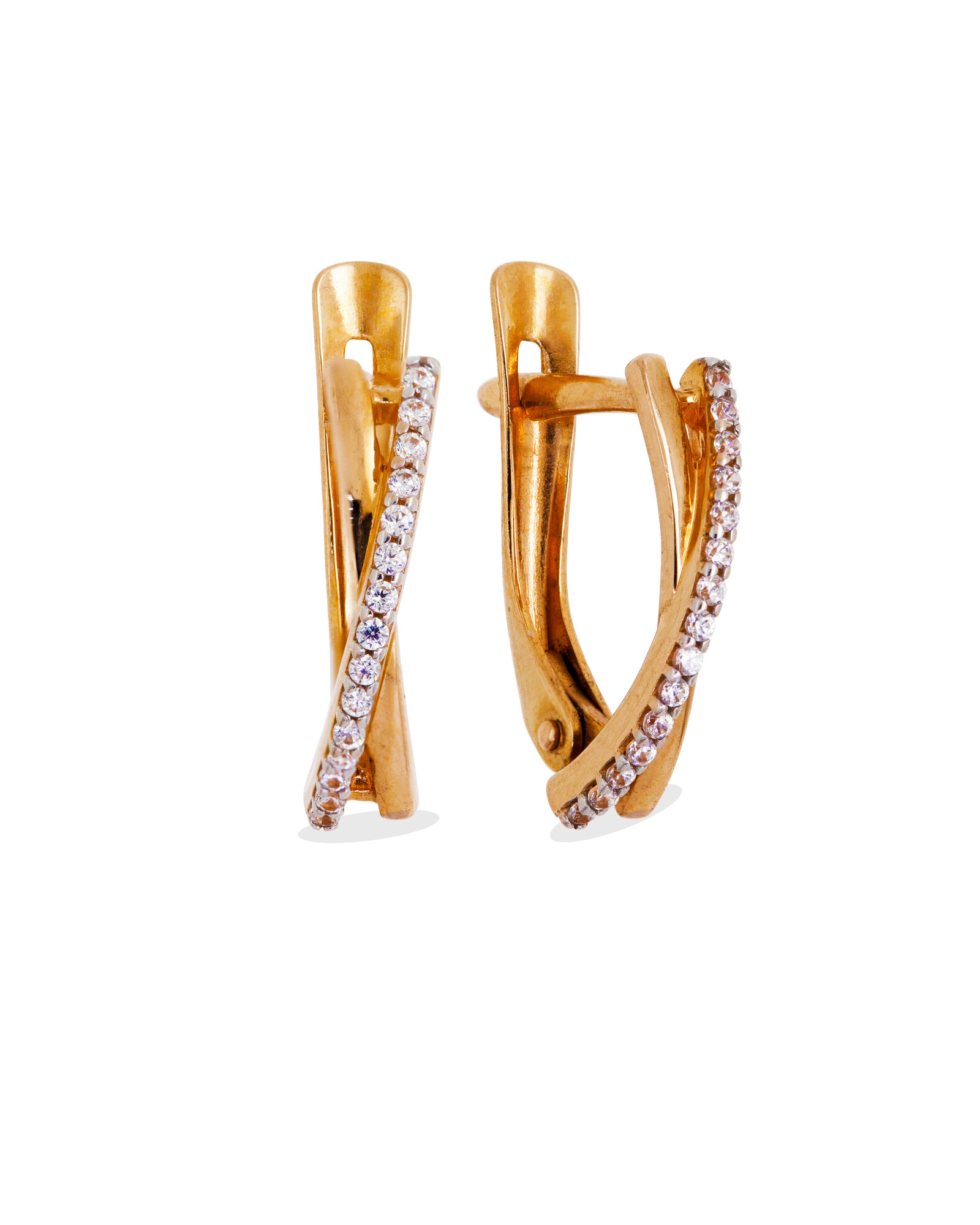 Серьги двусторонние, красное золото, 585 проба, фианит