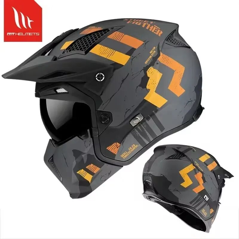 MT HELMETS Мотошлем, цвет: серый, оранжевый, размер: M
