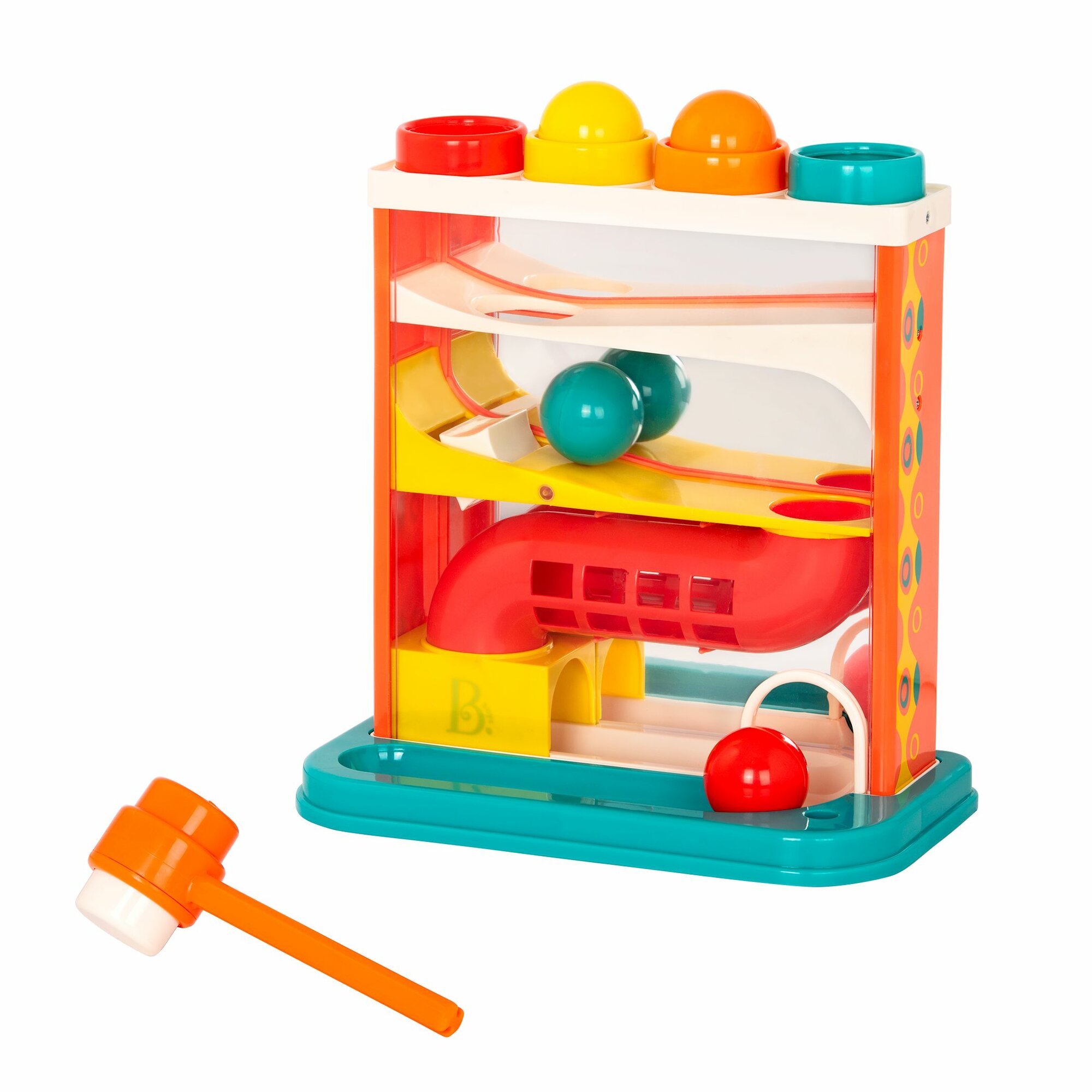 Игрушка-стучалка B.Toys - Горка для шариков с молотком Whacky Ball, цвет оранжевый, 12+ мес. - Би. Тойс BX1996Z