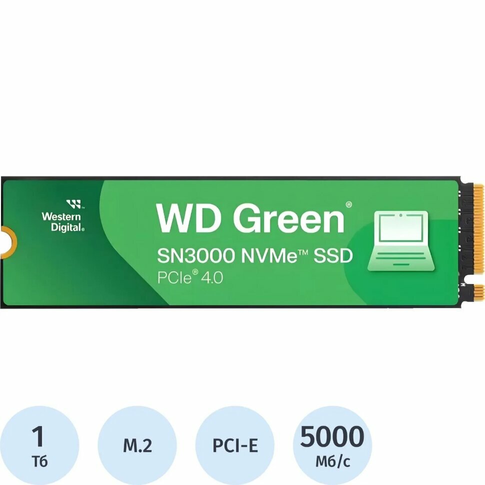 SSD накопитель WD Green SN3000 1Tb M.2 PCIe 4.0(WDS100T4G0E), 2294672