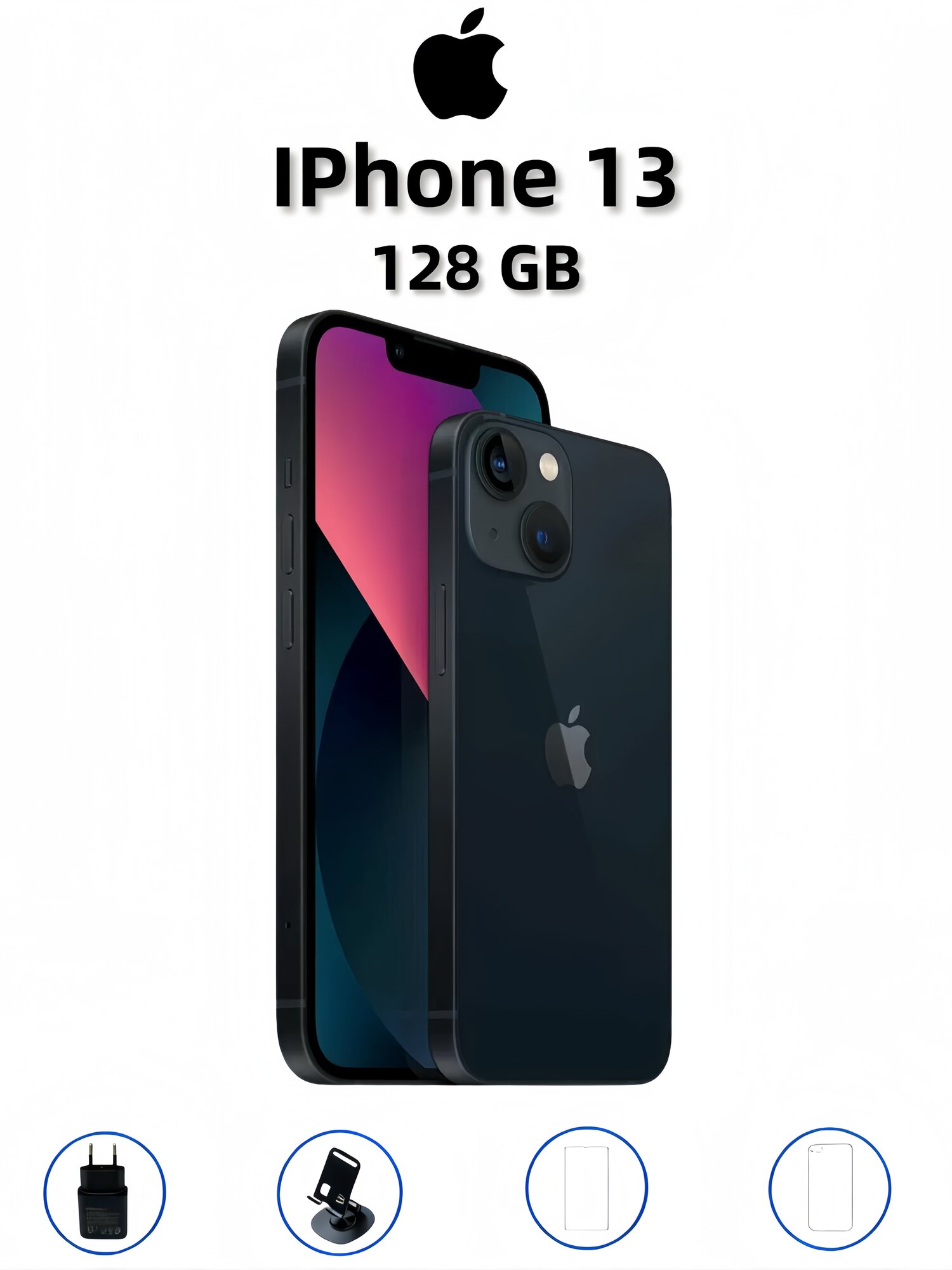 Смартфон Apple iPhone 13 128 ГБ, экран 6.1 дюйма, Система на русском языке， SIM+SIM, чёрный