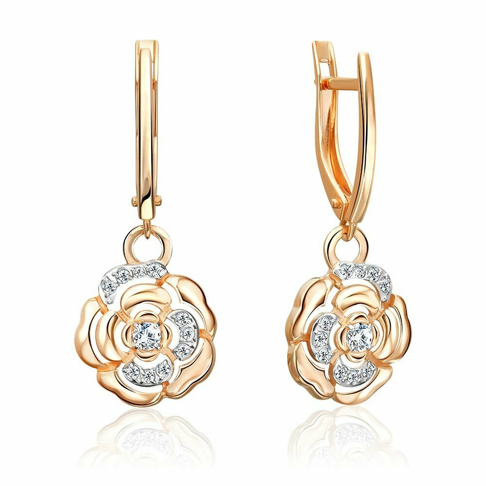Серьги, красное золото, 585 проба, фианит