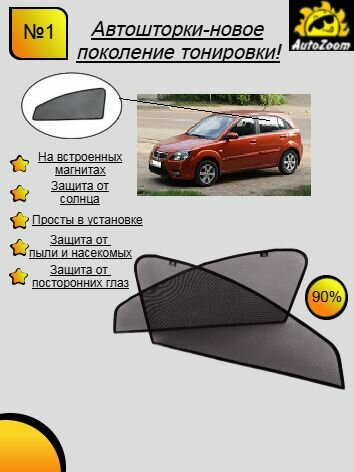 Автошторки магнитные для Kia Rio II (JB) хэтчбек (2005-2011), на задние двери хэтчбек 2 шт/шторки для автомобиля/съемная тонировка/AutoZoom