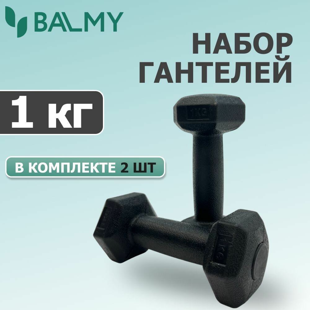 Набор гантелей 1 кг комплект из 2 шт - BALMY Z09 чёрные / Материал: пластик