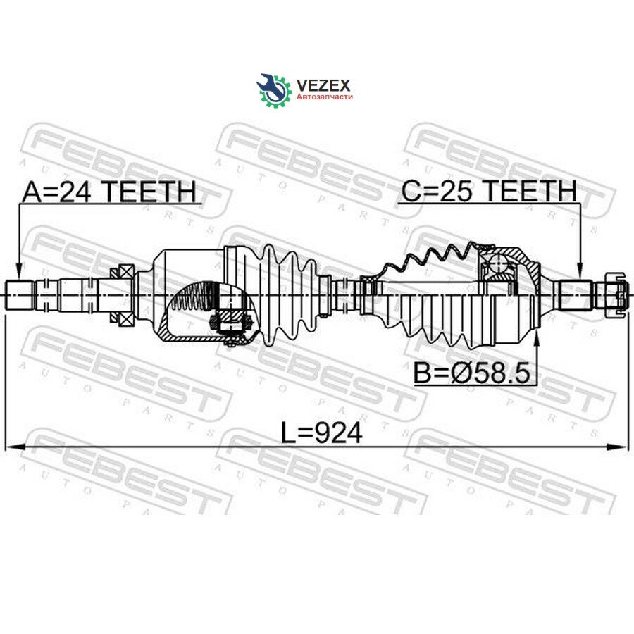 FEBEST 2514-B7MTRH привод передний правый 24X965X25 2514-B7MTRH