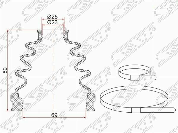 Пыльник SAT C-1673T шрус внутренний NISSAN TEANA J31/J32R/X-TRAIL T30/SYLPHY G10 2 хомута, резина