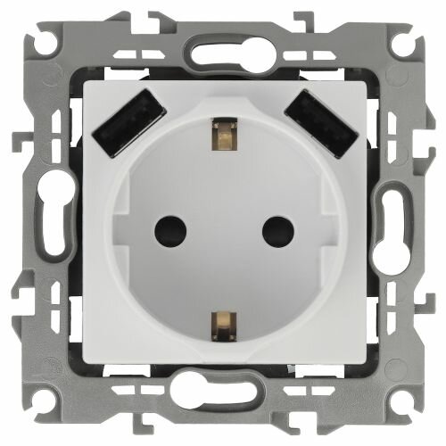Розетка 16А 250В 2P+E с 2хUSB 5В-3А защ. шторки Эра12 бел. 12-4109-01 ЭРА Б0047840