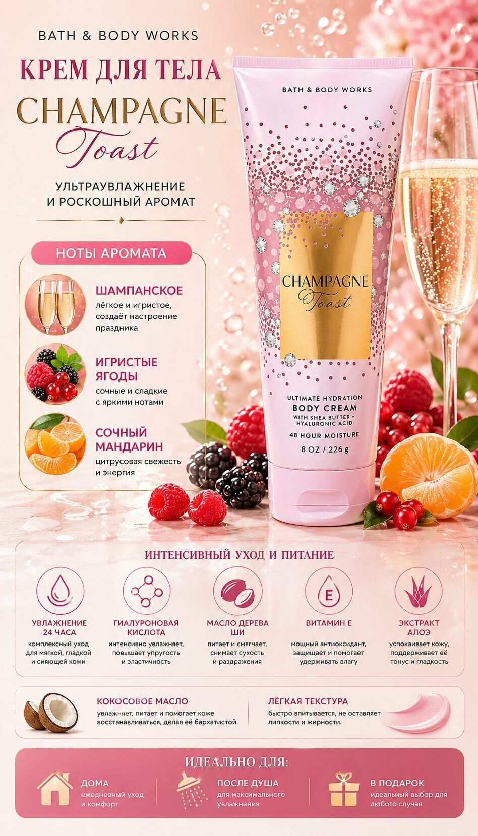 Парфюмированный крем для тела Bath & Body Works Champagne Toast Body Cream