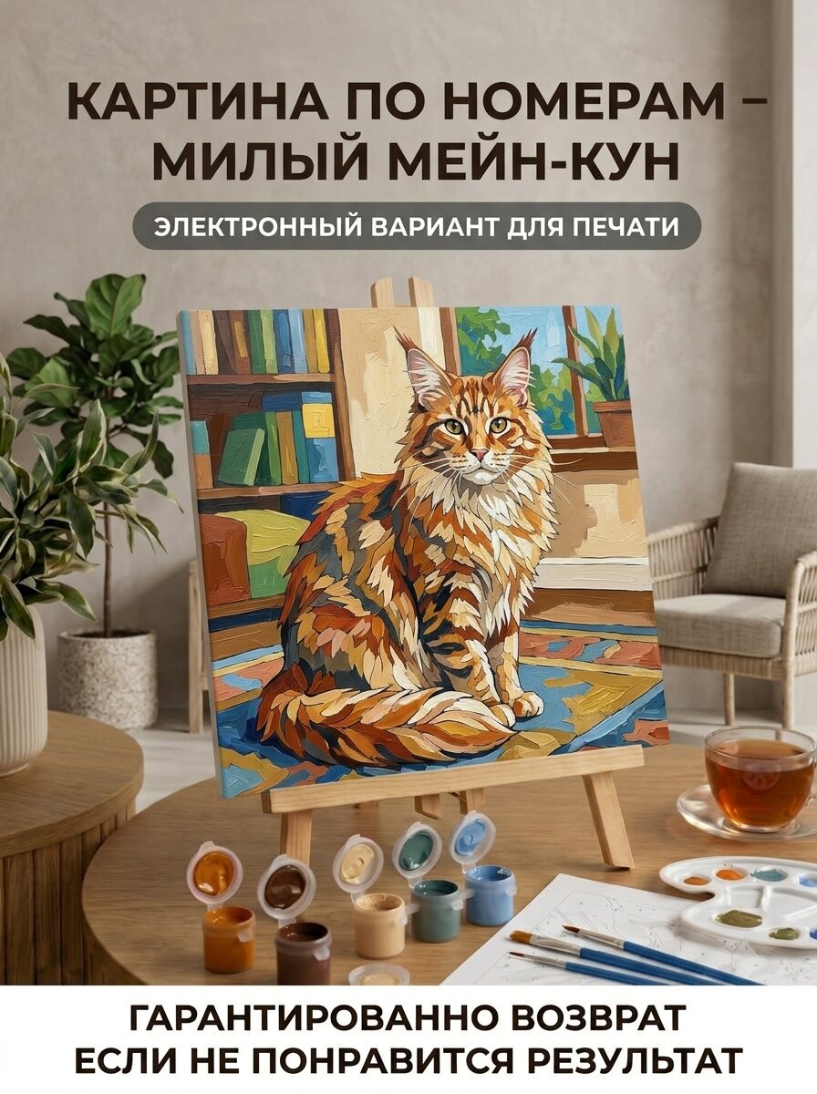 Картина по номерам "Милый мейн-кун", на холсте, PDF-инструкция