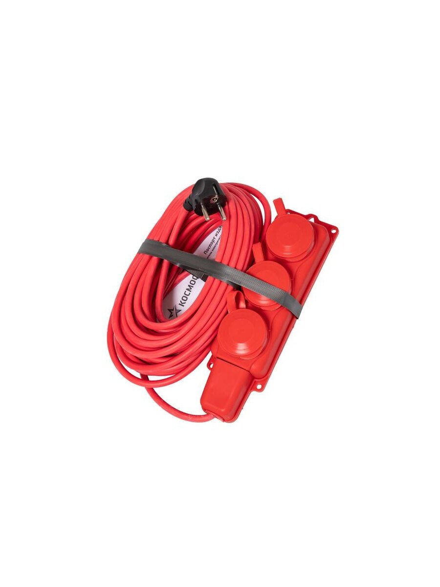 Удлинитель на каучуковой колодке 3х15м 16А IP44 250В 4кВт каучук КГ 3х2.5 красн. УХз16 Россия космос YKsm15m-3g(16A)KG-R