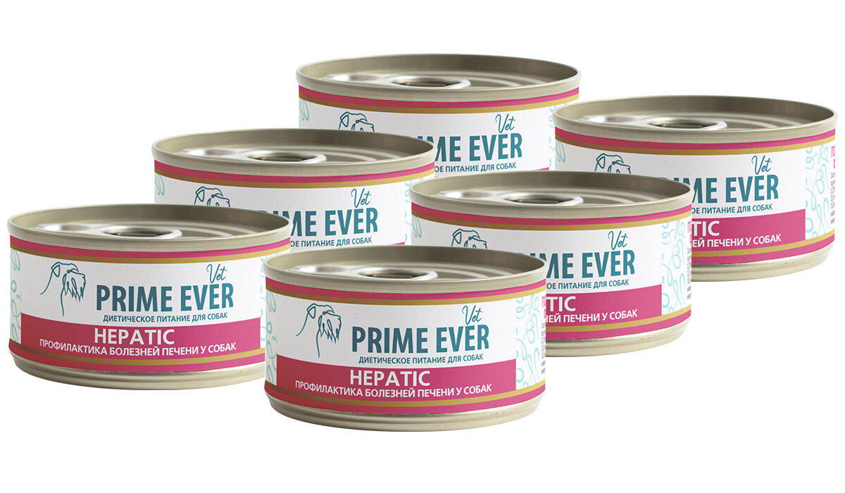 Корм влажный Prime Ever Vet Hepatic для взрослых собак для профилактики болезней печени, 100 г х 6 шт