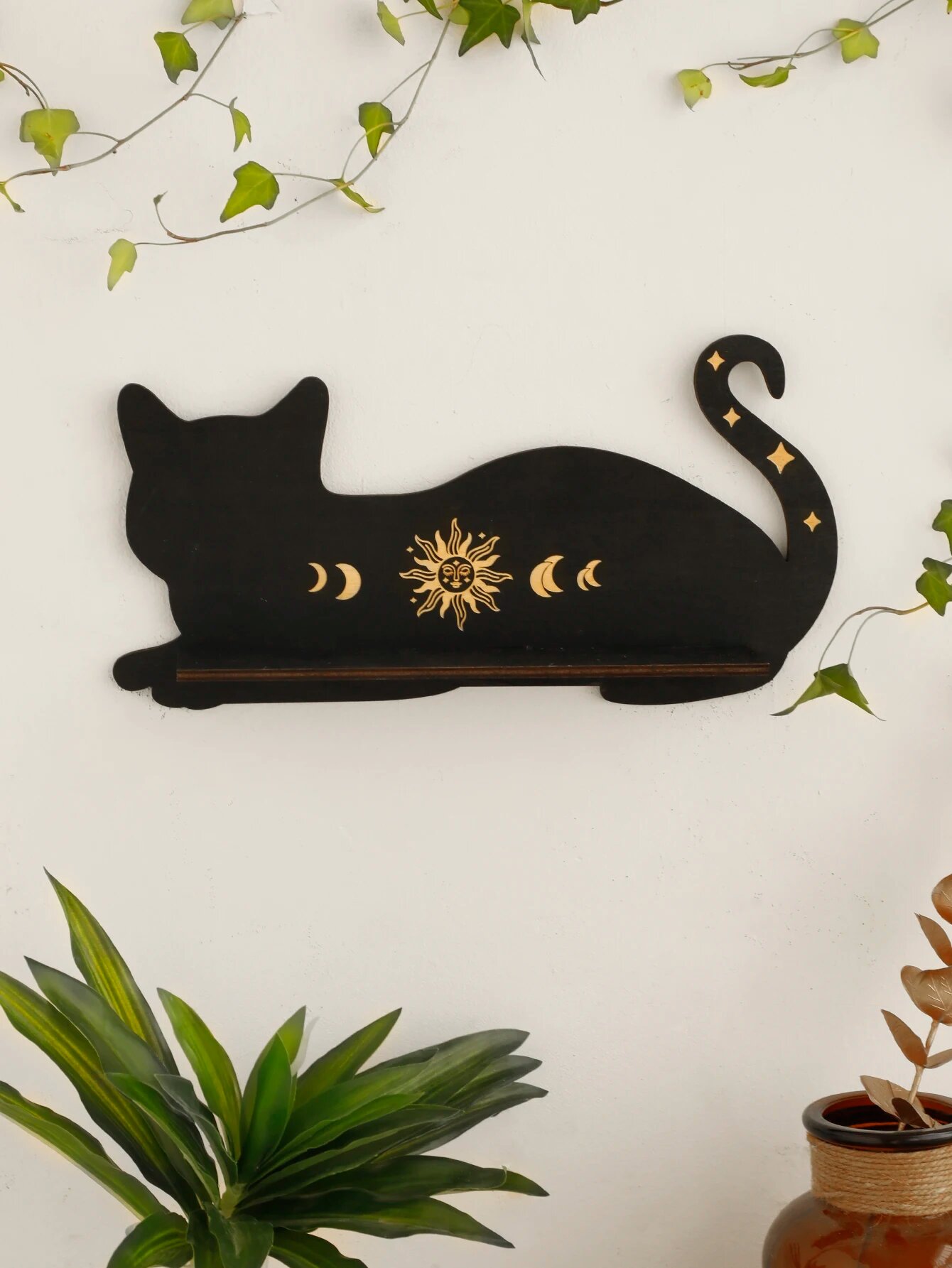 Деревянная настенная полка Black Cat