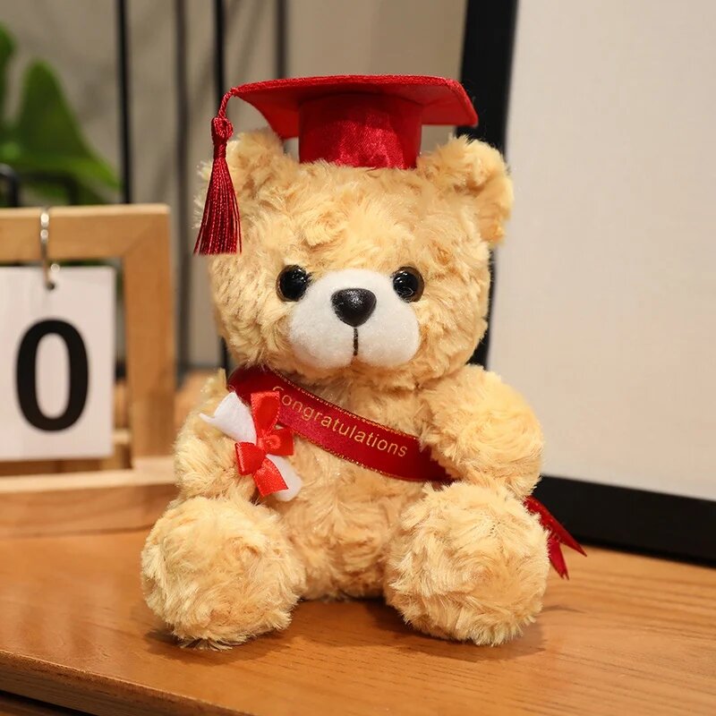 Плюшевый медведь выпускник, 18 см, light brown-red