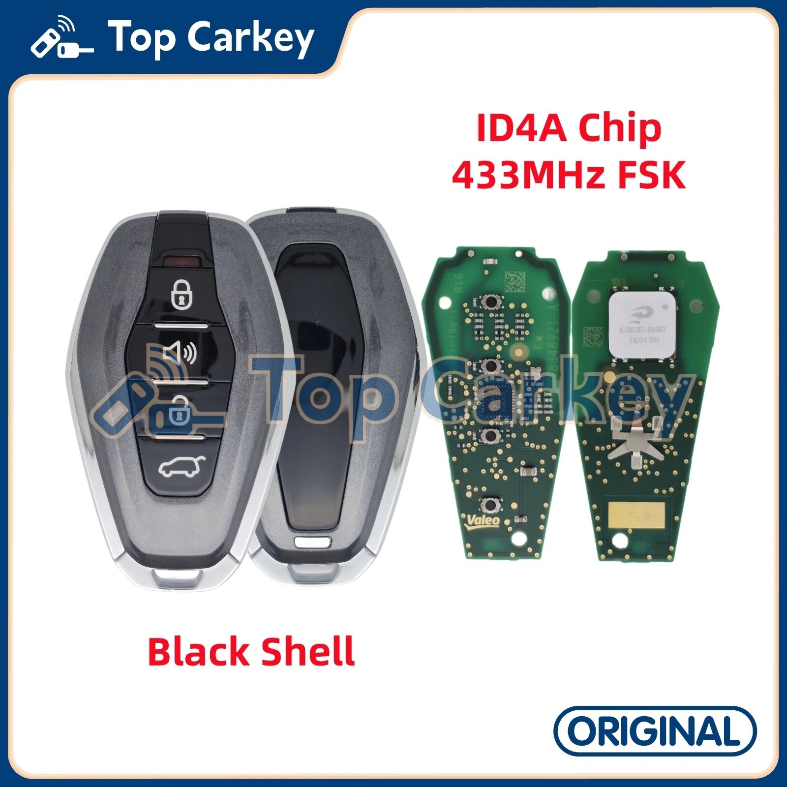 Смарт-ключ TopCarkey ID4A 433MHz Black для Chery Jetour