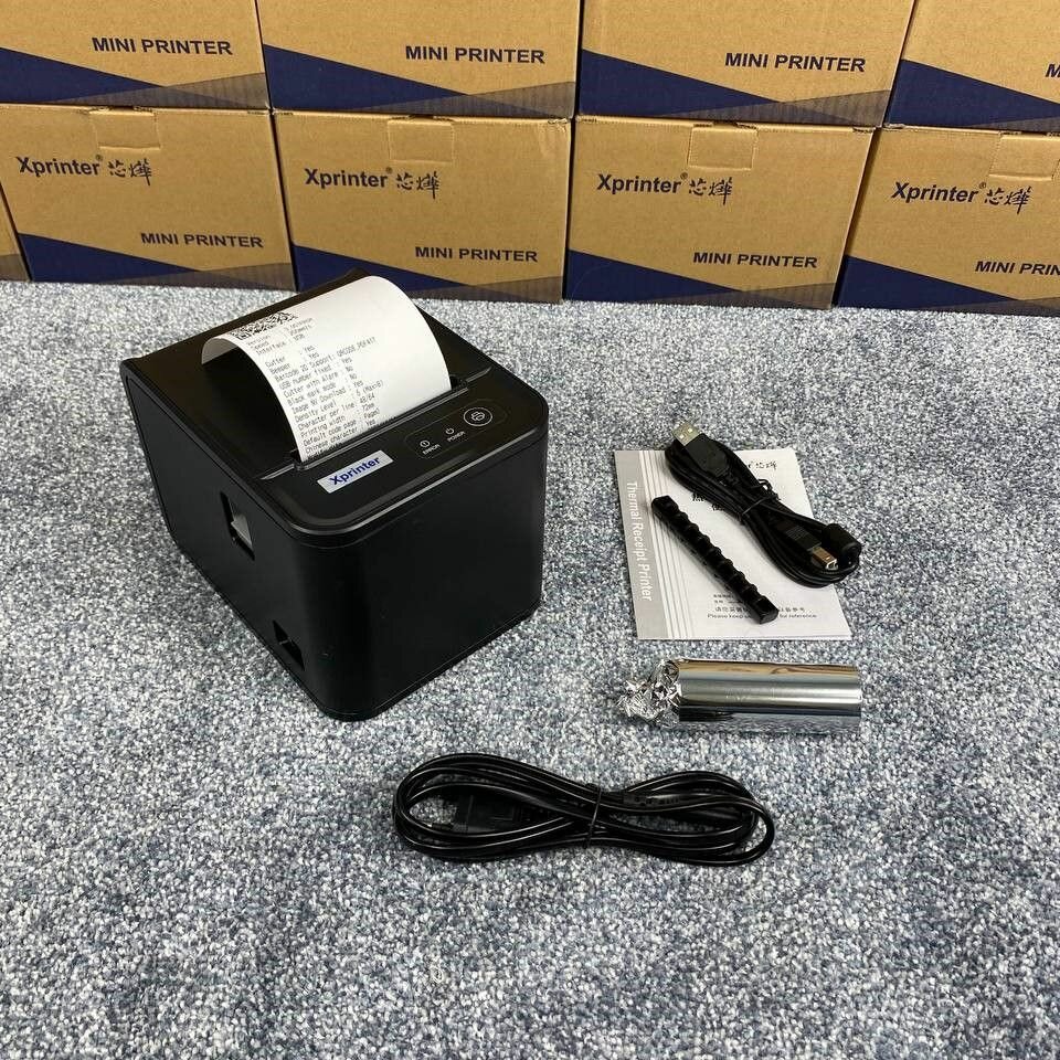 Принтер чеков с резаком Xprinter XP-80T до 80мм (Usb/Lan/Cash), подключение к интернету и денежному ящику