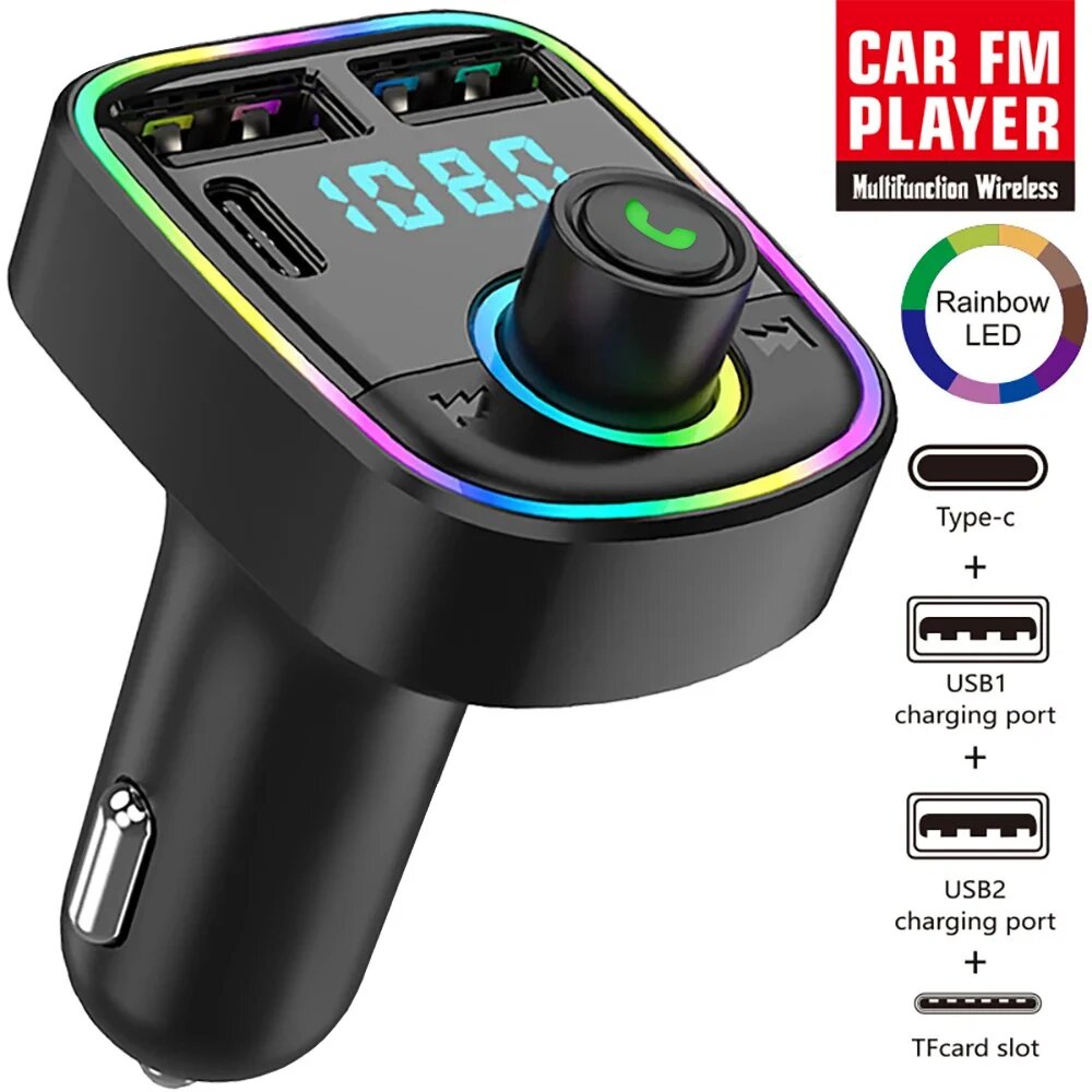 Автомобильное Зарядное Устройство С Bluetooth 5.2, FM-трансмиттером, Функцией Hands-free И Двумя USB-портами