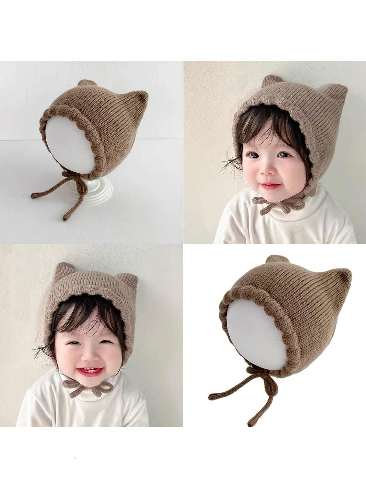 Зимняя вязаная шапка для малышей, Бежевый