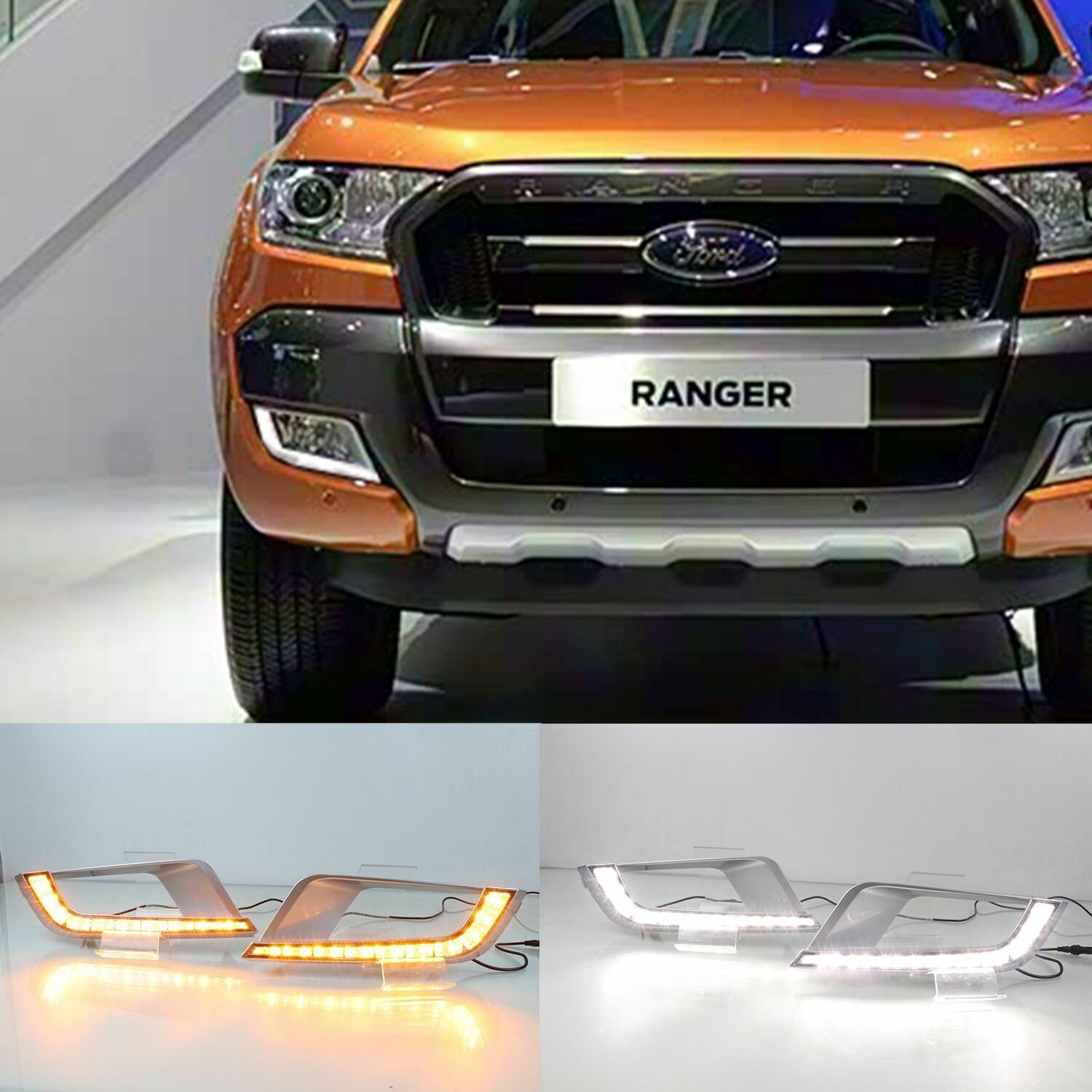 Подходит для Ford Ranger 2015-2017, специальная светодиодная дневная ходовая лампа, поворотник, противотуманная фара, рамка