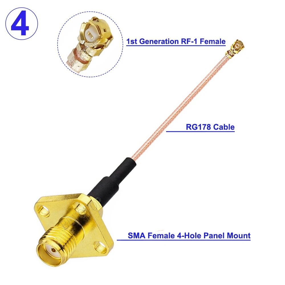BEVOTOP SMA-RF1 удлинитель антенны 50 Ом 100CM, 4H SMA F to RF1 F