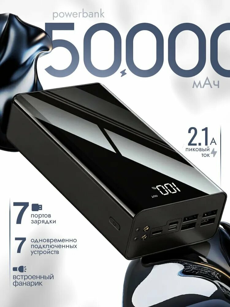 Повербанк 50000 mah портативный 22,5 Вт, внешний аккумулятор высокой ёмкости, power bank для телефона