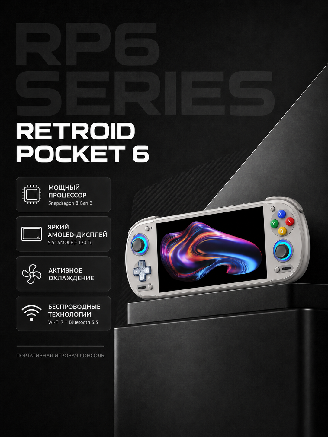 Retroid Pocket 6 серо-цветной 8/128 ГБ портативная ретро-консоль для аркадных игр