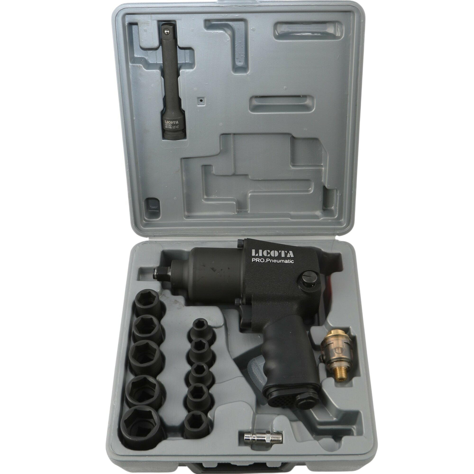Licota PAW-04006RK2 Гайковерт пневматический ударный 1/2" 563 Нм (57 кГм) с головками 9-27 мм и аксессуарами, в кейсе