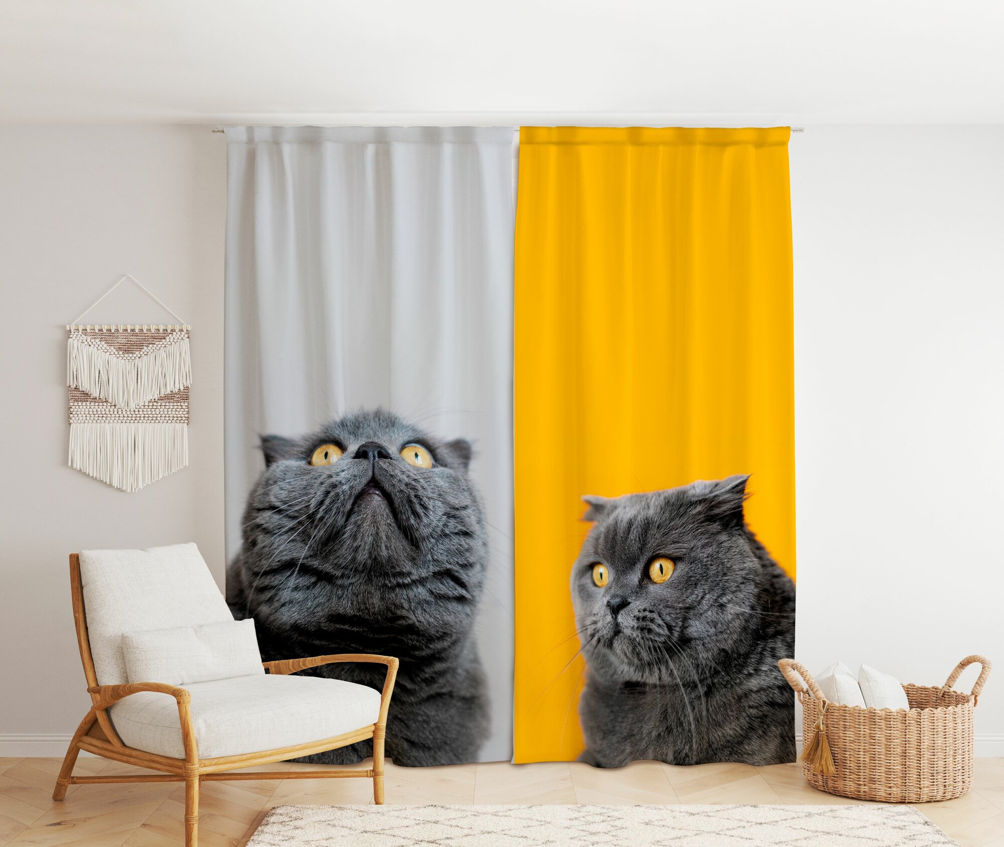 Фотошторы "Удивленный кот" 1,45х2,6м, комплект из 2 шт, в подарок на новый год