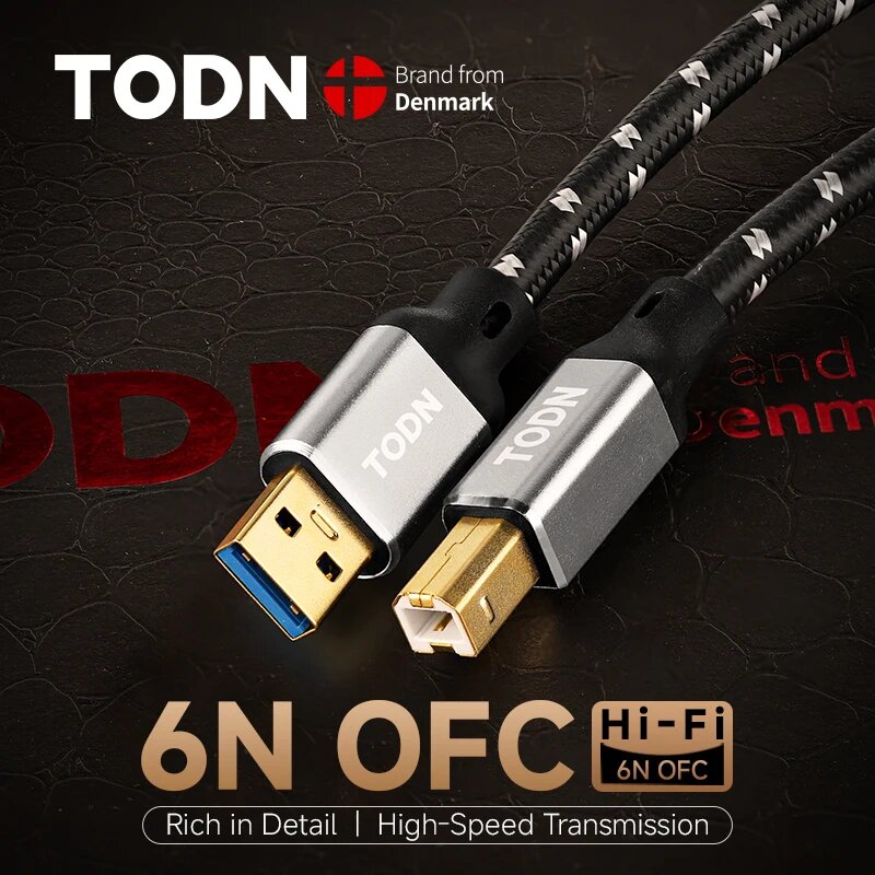 TODN Hi-Fi USB кабель 1.5m A-B серебристый