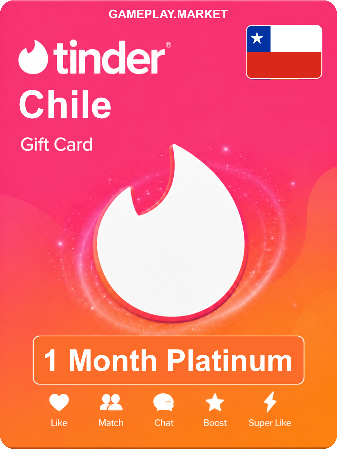 Подарочная карта Tinder Platinum 1 месяц подписки / Для аккаунта Чили / Оригинальный цифровой код