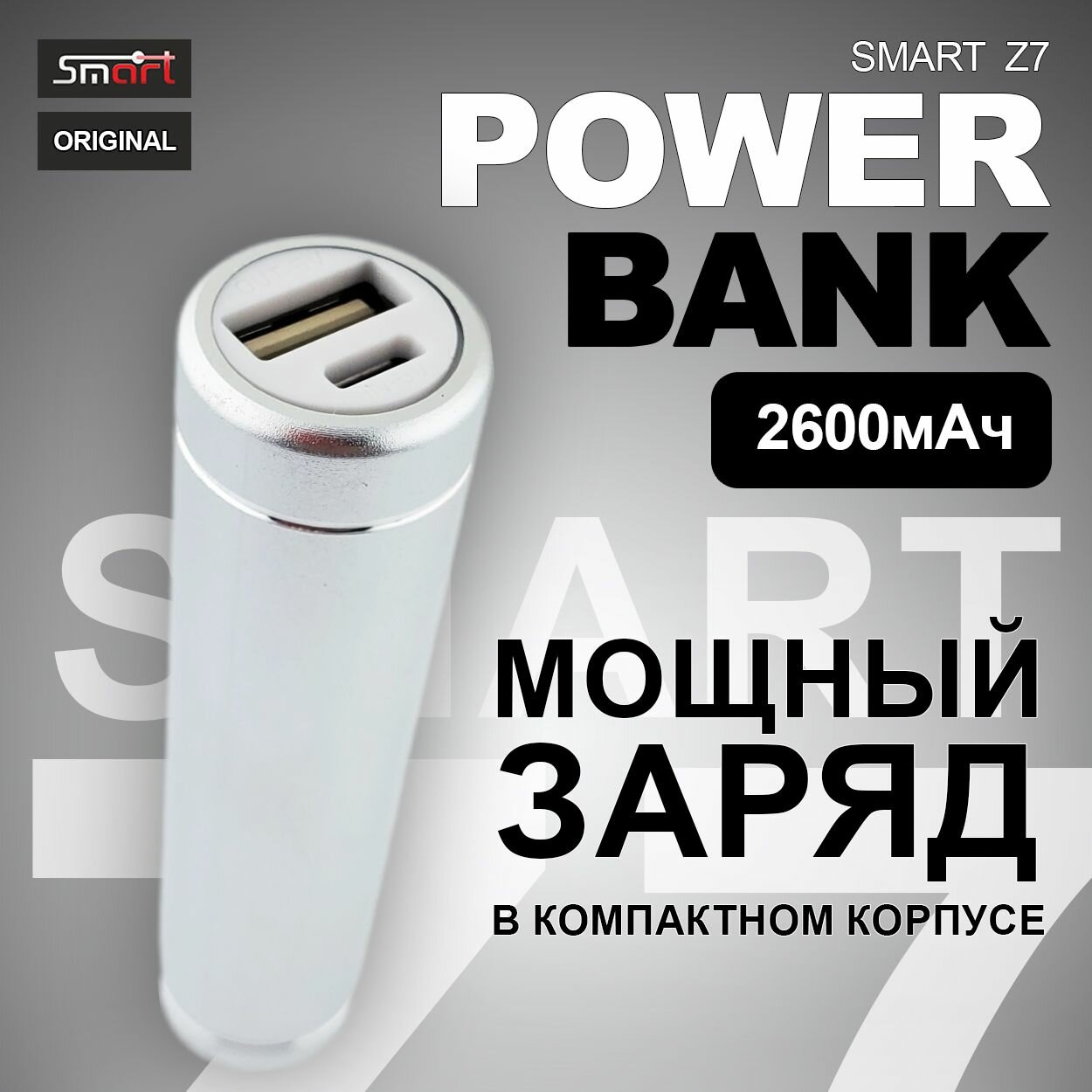 Портативное зарядное устройство (Power Bank), USB, microUSB, 2600 mAh