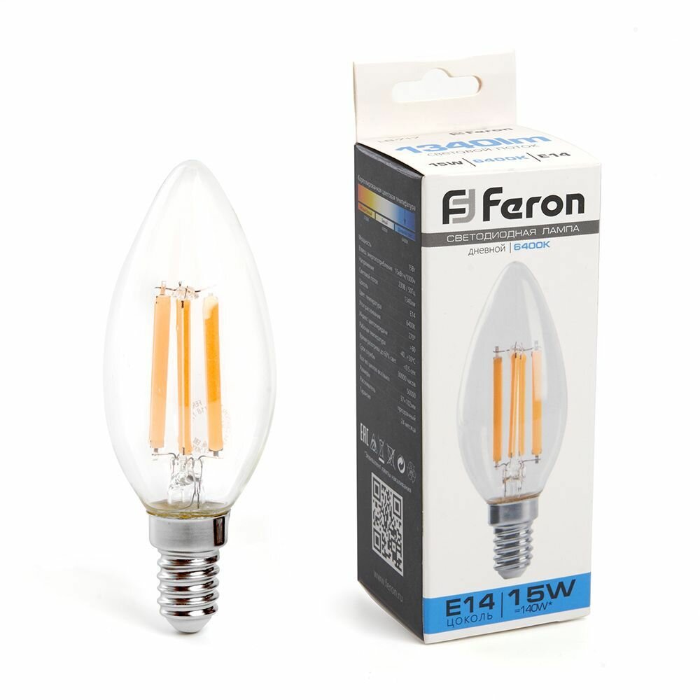 Лампа светодиодная LB-717 Свеча E14 15W 230V 6400K FERON 38259