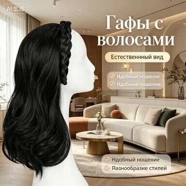 Парик и ободка интегрированы с волосами, чтобы показать лицо и маленькую трёхпрядную косу