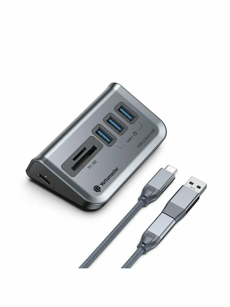 USB HUB Yottamaster GA1 3ATS хаб USB Type C, с 3 USB-A(USB3.2 Gen1) и SD/TF(USB2.0), 5 В/2 А