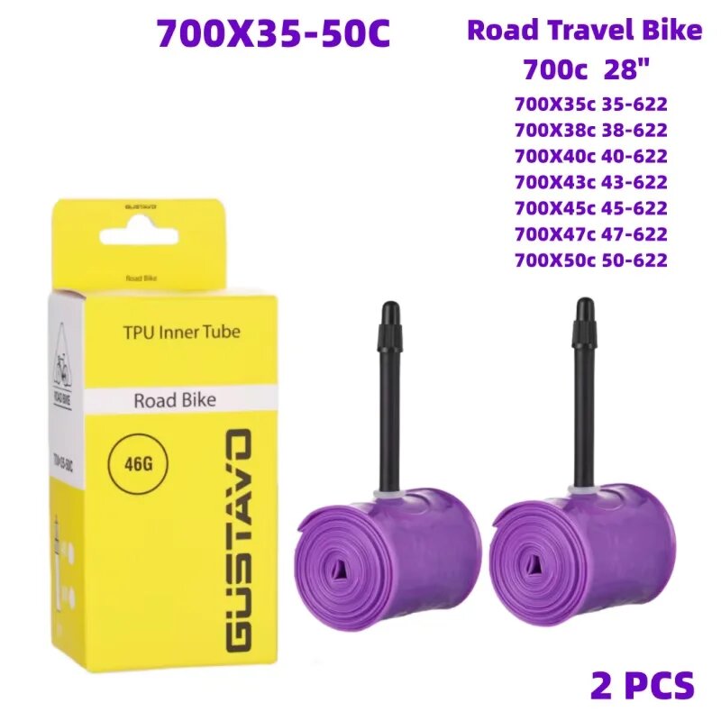 Внутренняя трубка GUSTAVO TPU для шоссейных велосипедов 700c X 35-50c 2PCS, 65MM