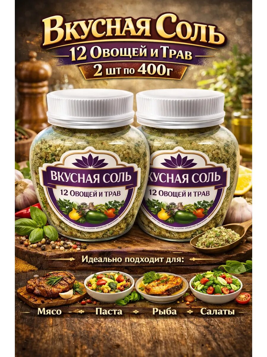 Вкусная соль "12 овощей и трав", 2 шт. по 400г