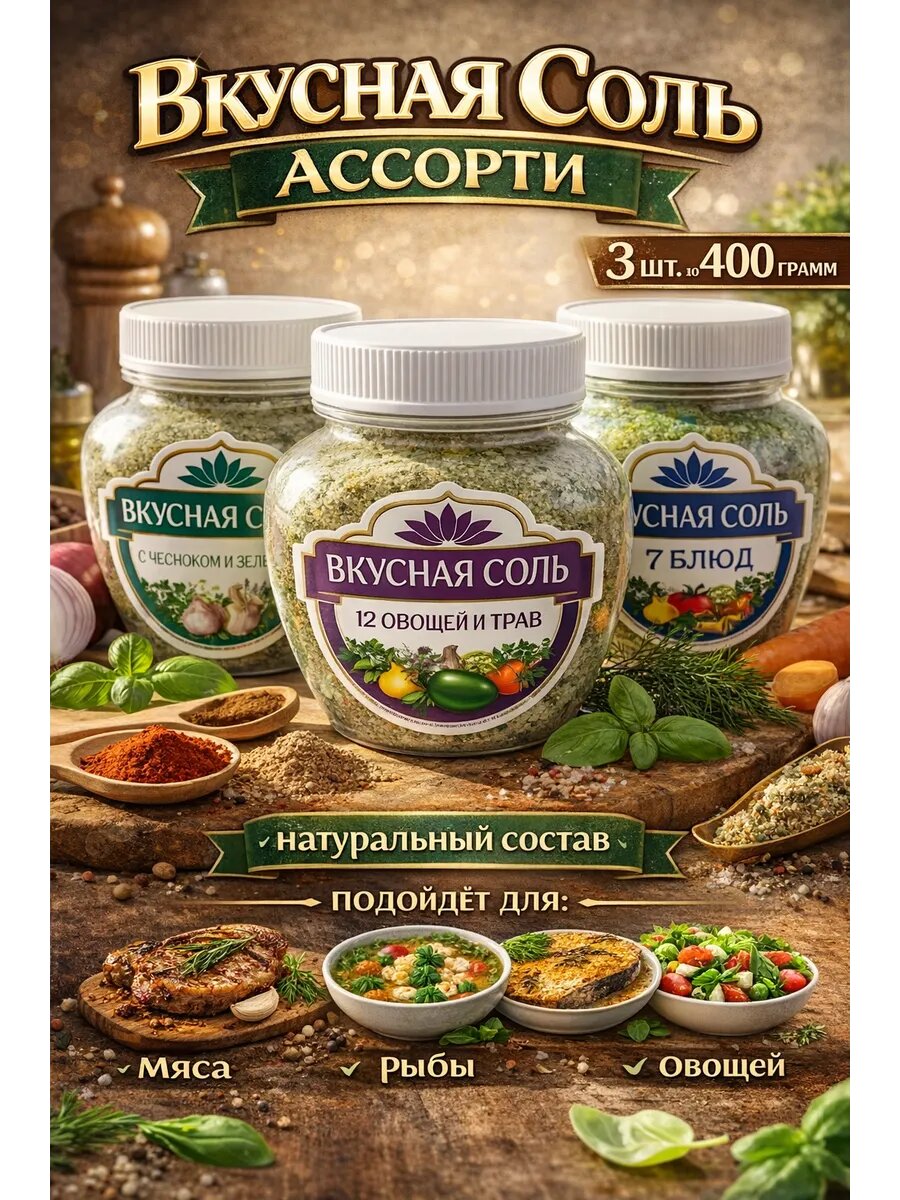 Вкусная соль "Ассорти", 3 шт. по 400г