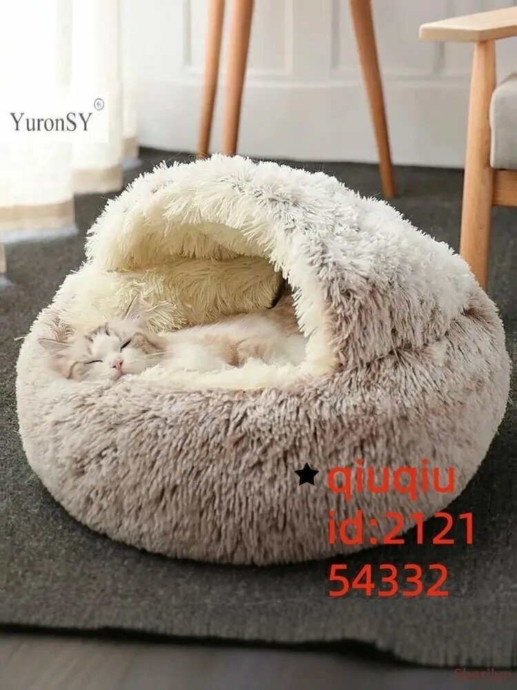 Закрытая лежанка домик для кошек S 40 см (внутри - МЕХ) / лежанка сплюшка для сфинкса