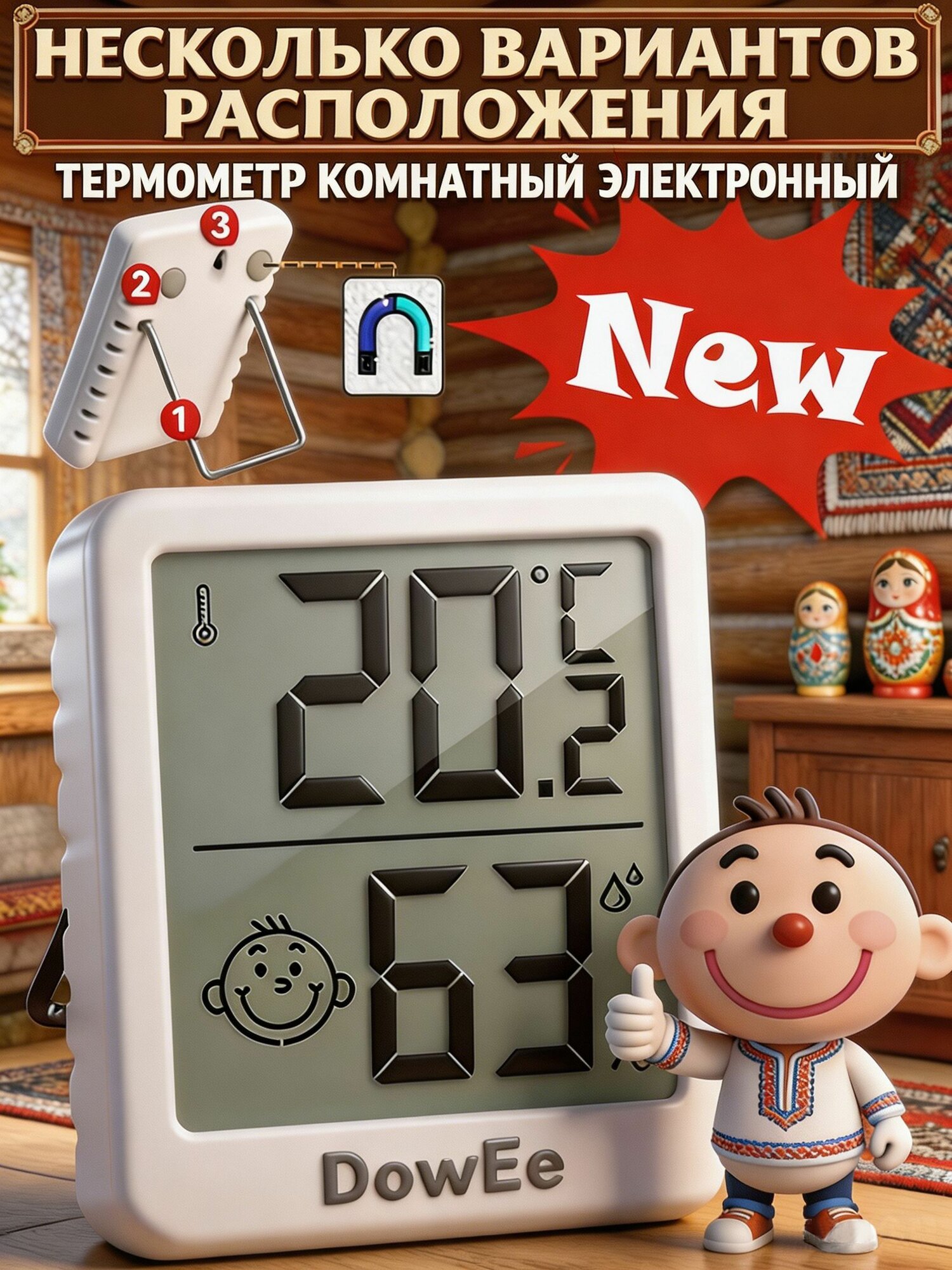 Термометр комнатный, термометр электронный, для дома, гигрометр комнатный, метеостанция домашняя DOW-0408