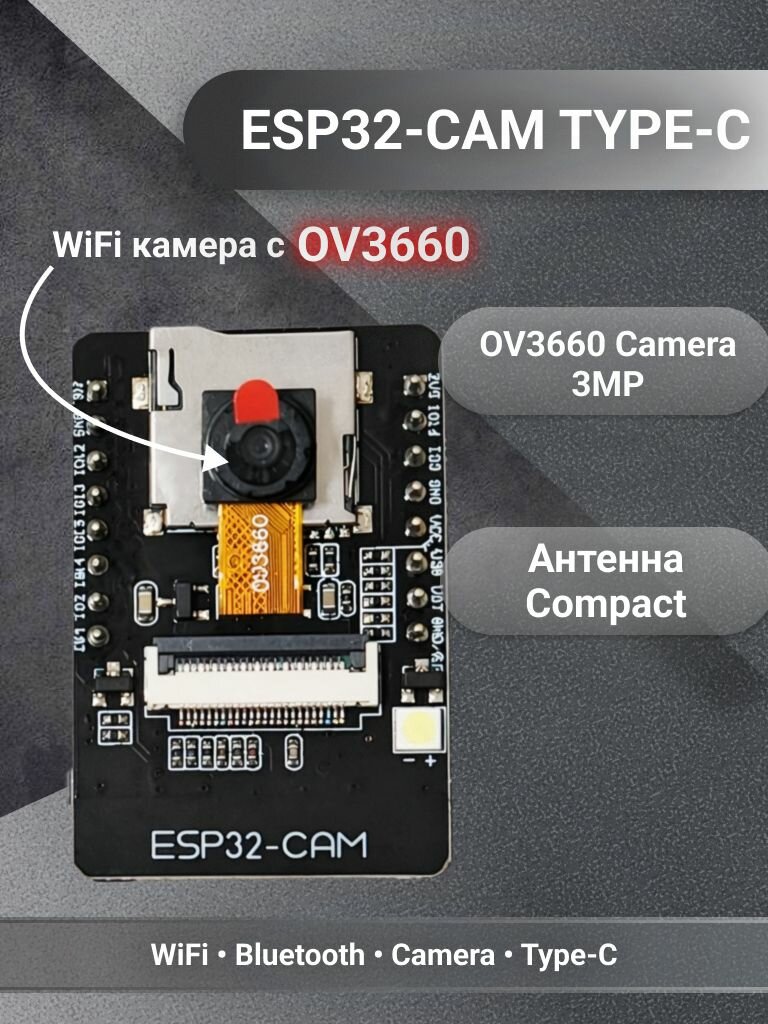 Модуль ESP32-CAM Type-C с камерой OV3660 c антенной