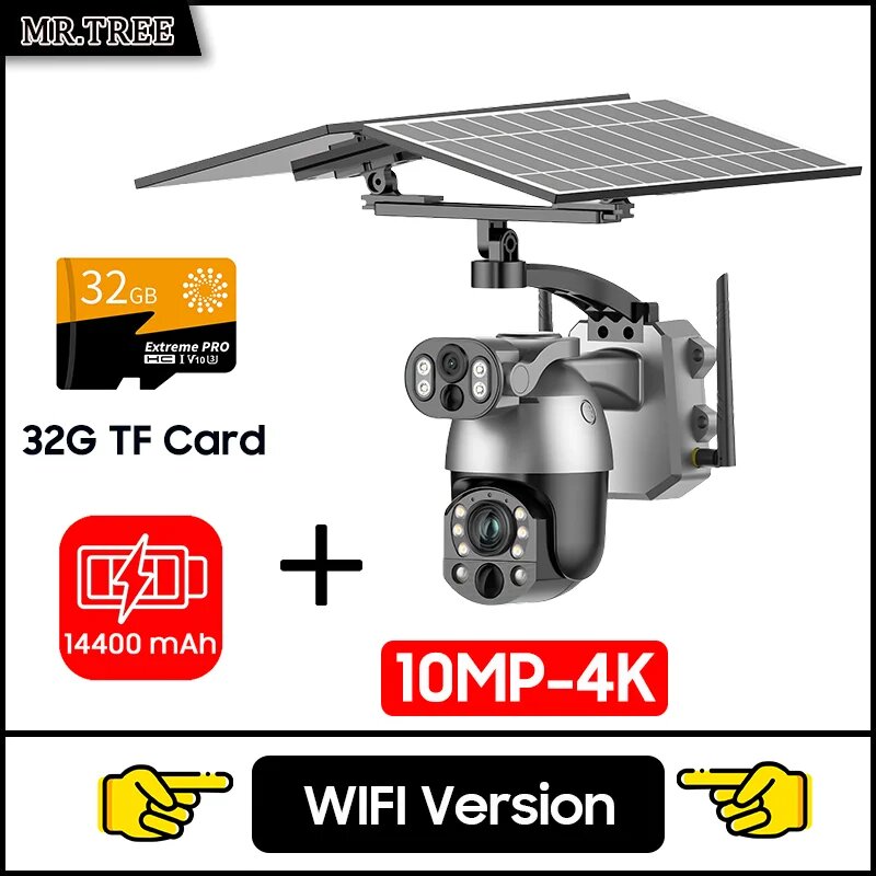 4K 50-кратный оптический зум, двухлинзовая солнечная камера, 10 МП, 4G SIM-карта, PTZ-наблюдение, WIFI, наружная безопасность, трекинг человеческой фигуры, IP-камера CCTV