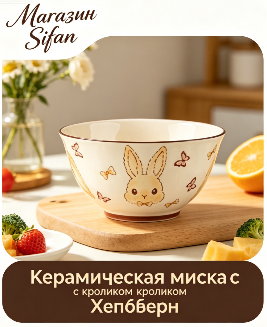 Керамическая миска с кроликом Хепберн, миска для риса объемом 550 мл, тарелка для домашней посуды